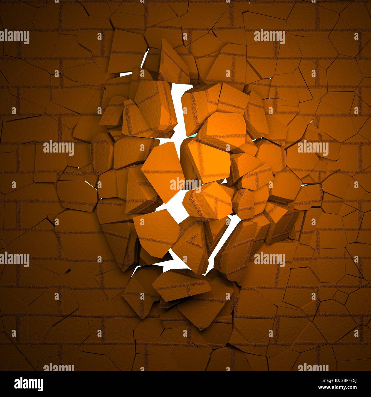 Brick wall breaking in ruins, 3d rendering Stock Photo - Alamy
