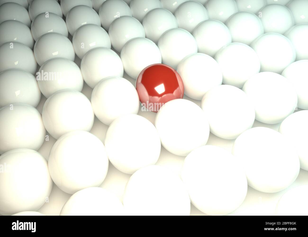 Red ball in between many white balls, 3d rendering Stock Photo - Alamy