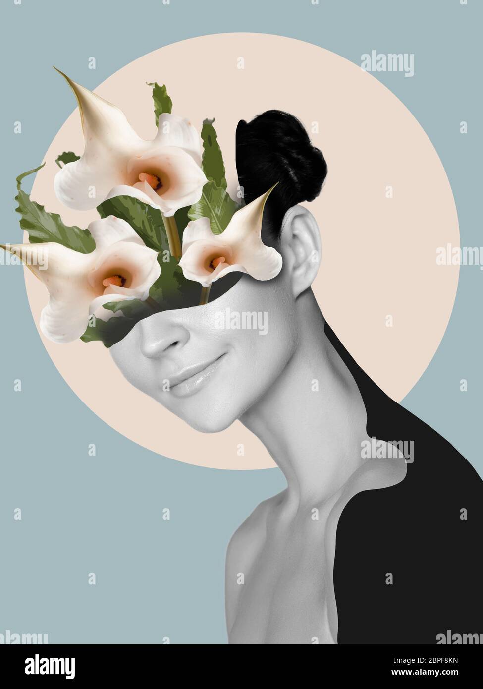 Portrait of beautiful woman with modern floral design, inspiration ...