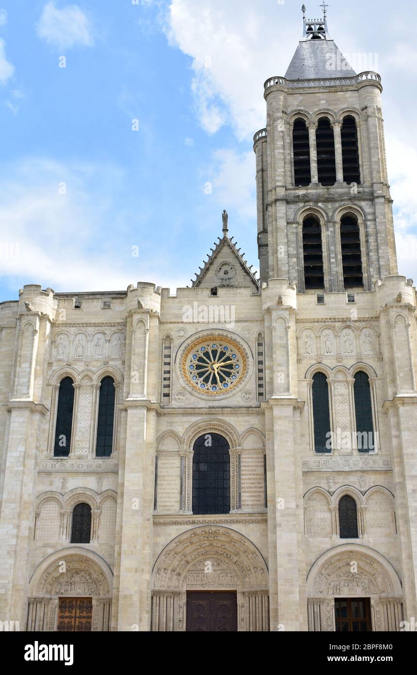 Basilica of Saint-Denis or Basilique royale de Saint-Denis. Facade and ...