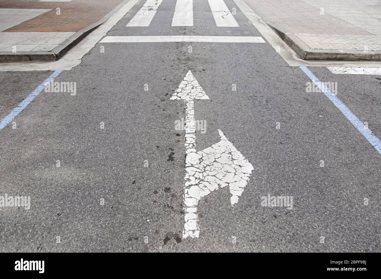 Directional arrows on the asphalt road detail information on the road ...