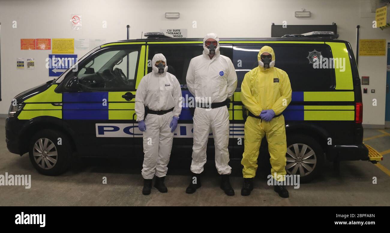 Members of the PSNI Covid-19 unit at Musgrave Custody Suite in Belfast ...