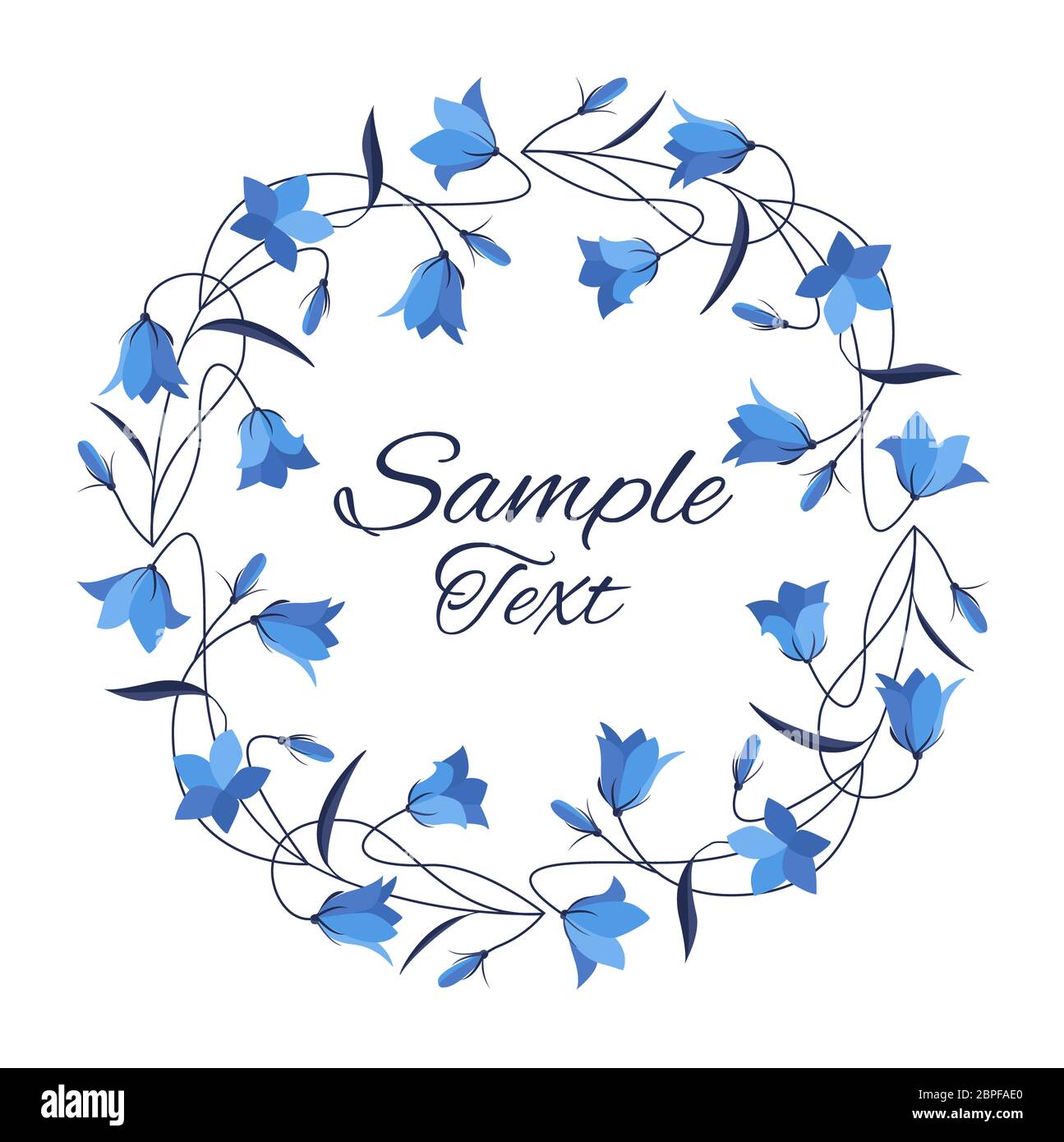 Vector illustration blue bell-shaped flowers. Frame Summer flowers ...