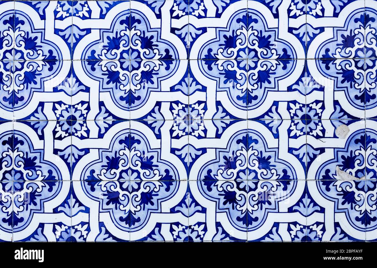 Traditional Portuguese blue tiles covering the facade of the Church of ...