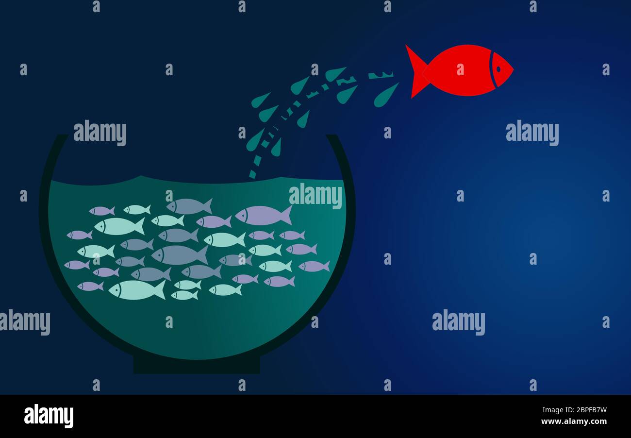 Fish jumping outside the aquarium, 3D rendering Stock Photo - Alamy