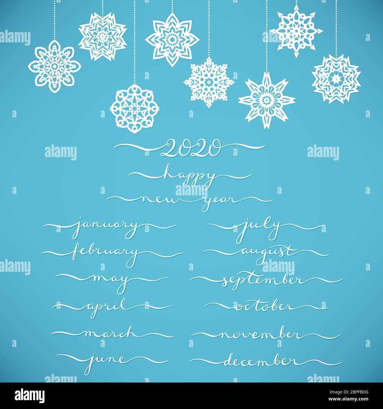 Big vector handdrawn calligraphic monthly set with months and Happy New ...