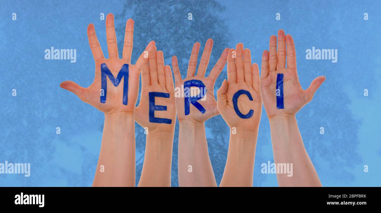 Many Hands Building French Word Merci Means Thank You. Cold Winter ...