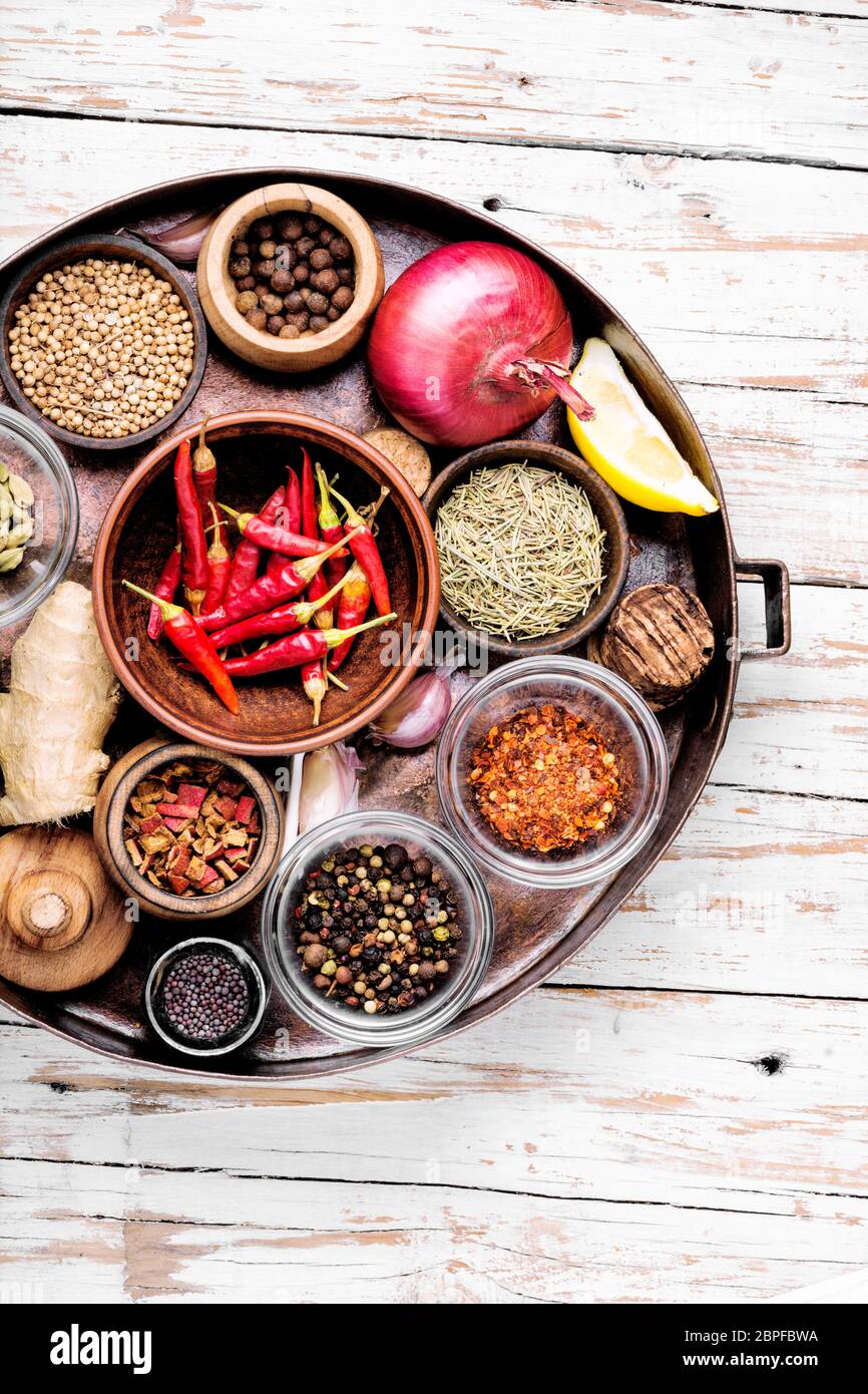 Big set of Indian spices and herbs.Various fragrant spices Stock Photo ...