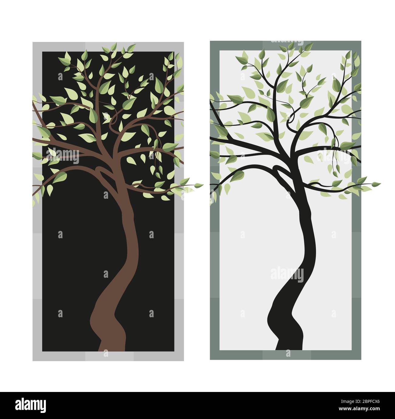 Vector illustration of a tree with leaves. Two frames of trees Stock ...