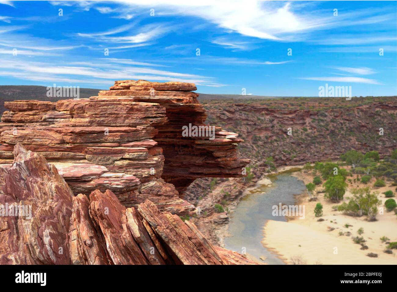Australian scenery with rocks in foreground and blue sky Stock Photo ...