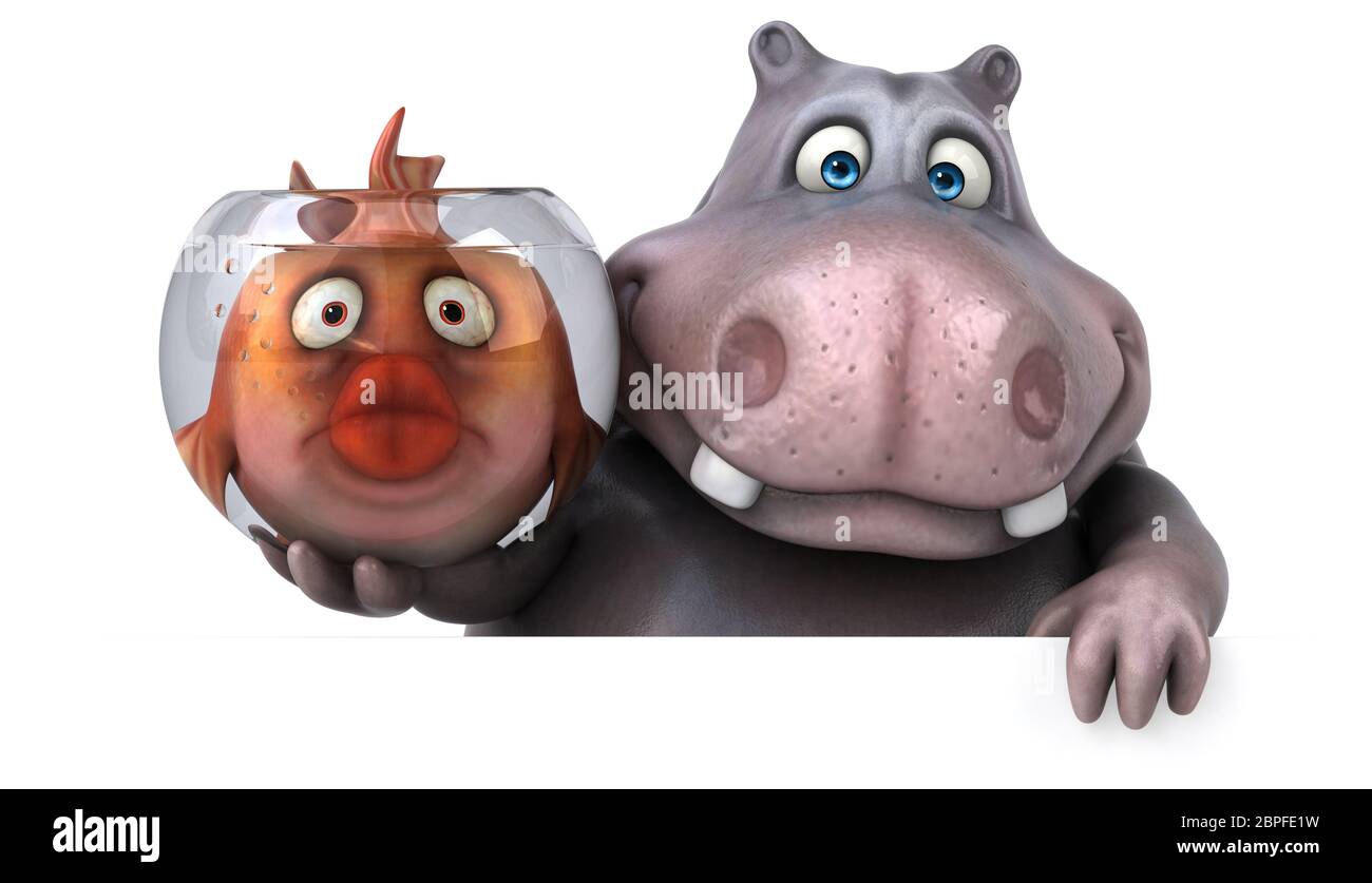 Fun hippo - 3D Illustration Stock Photo - Alamy