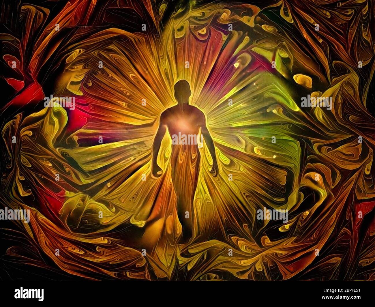 Man's silhouette with rays of light. Aura or soul Stock Photo - Alamy