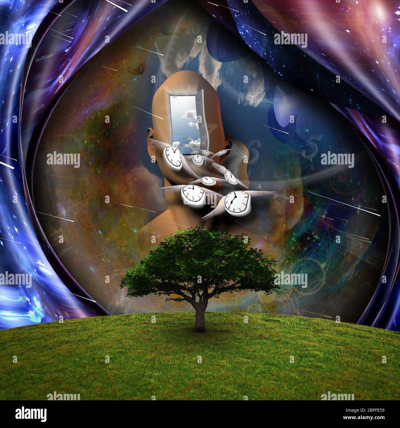 Surrealism. Flow of Time through space. 3D rendering Stock Photo - Alamy