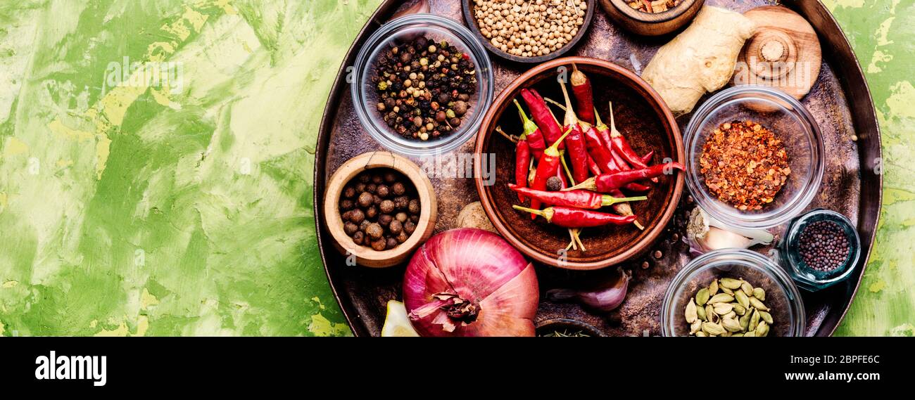 Big set of Indian spices and herbs.Various fragrant spices Stock Photo ...