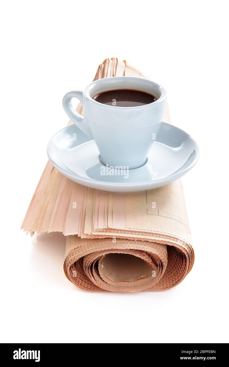 Coffee and newspapers isolated on white background Stock Photo - Alamy