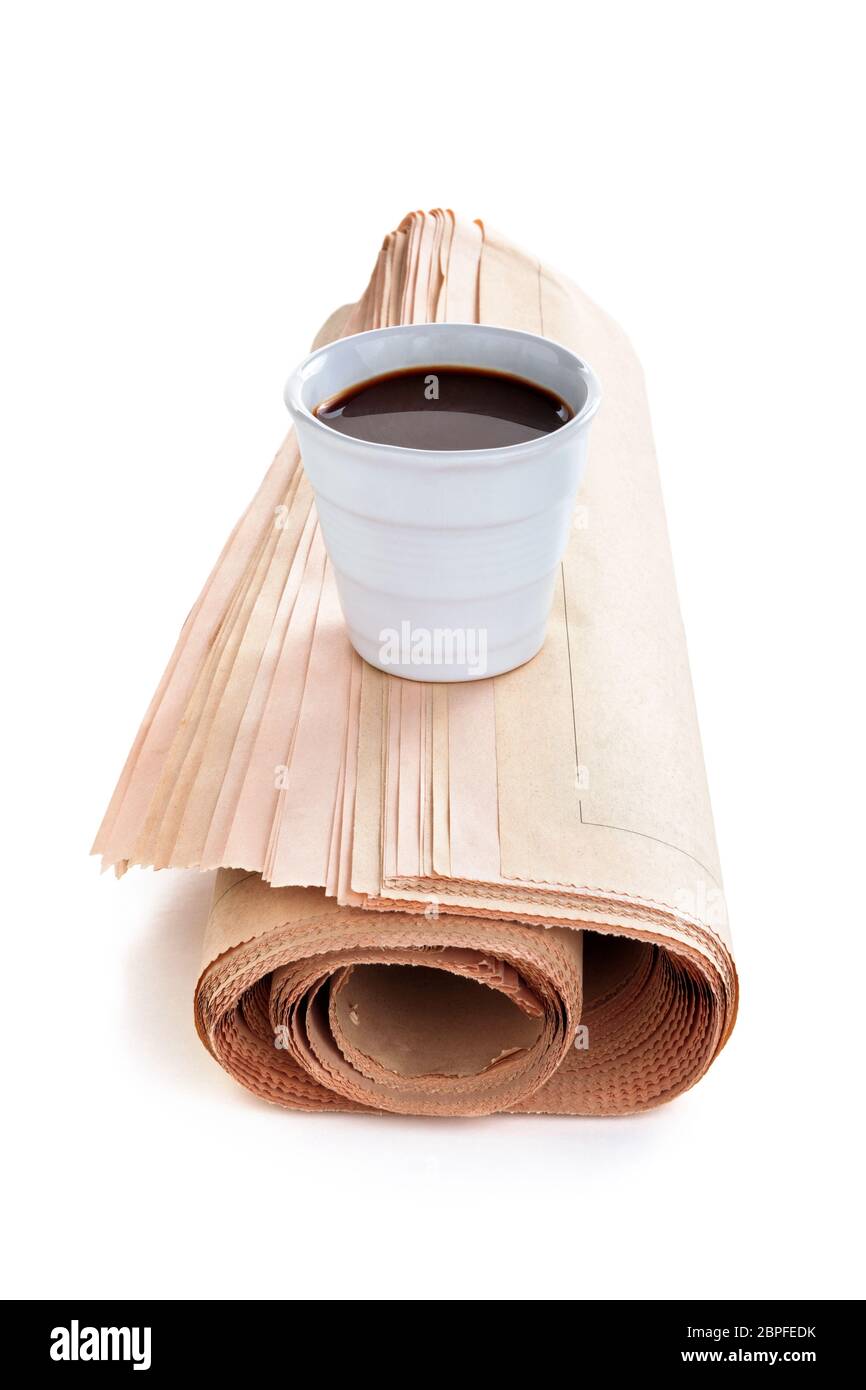 Coffee and newspapers isolated on white background Stock Photo - Alamy
