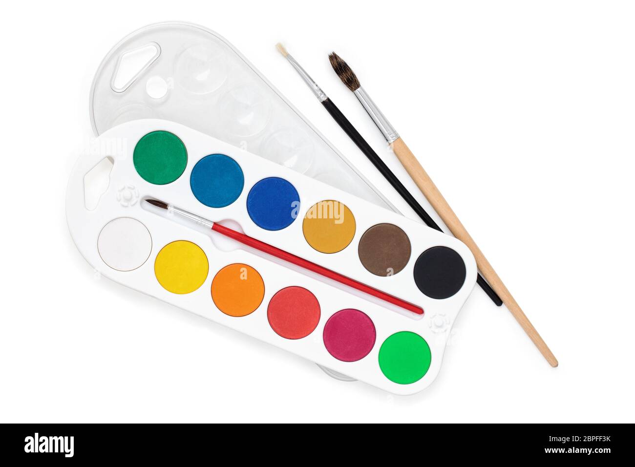 Watercolor palate and paintbrushes isolated on white background Stock ...