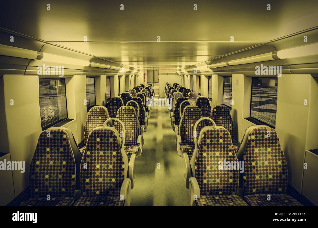 Seats on a train, detail of a new public transport, modernity and ...