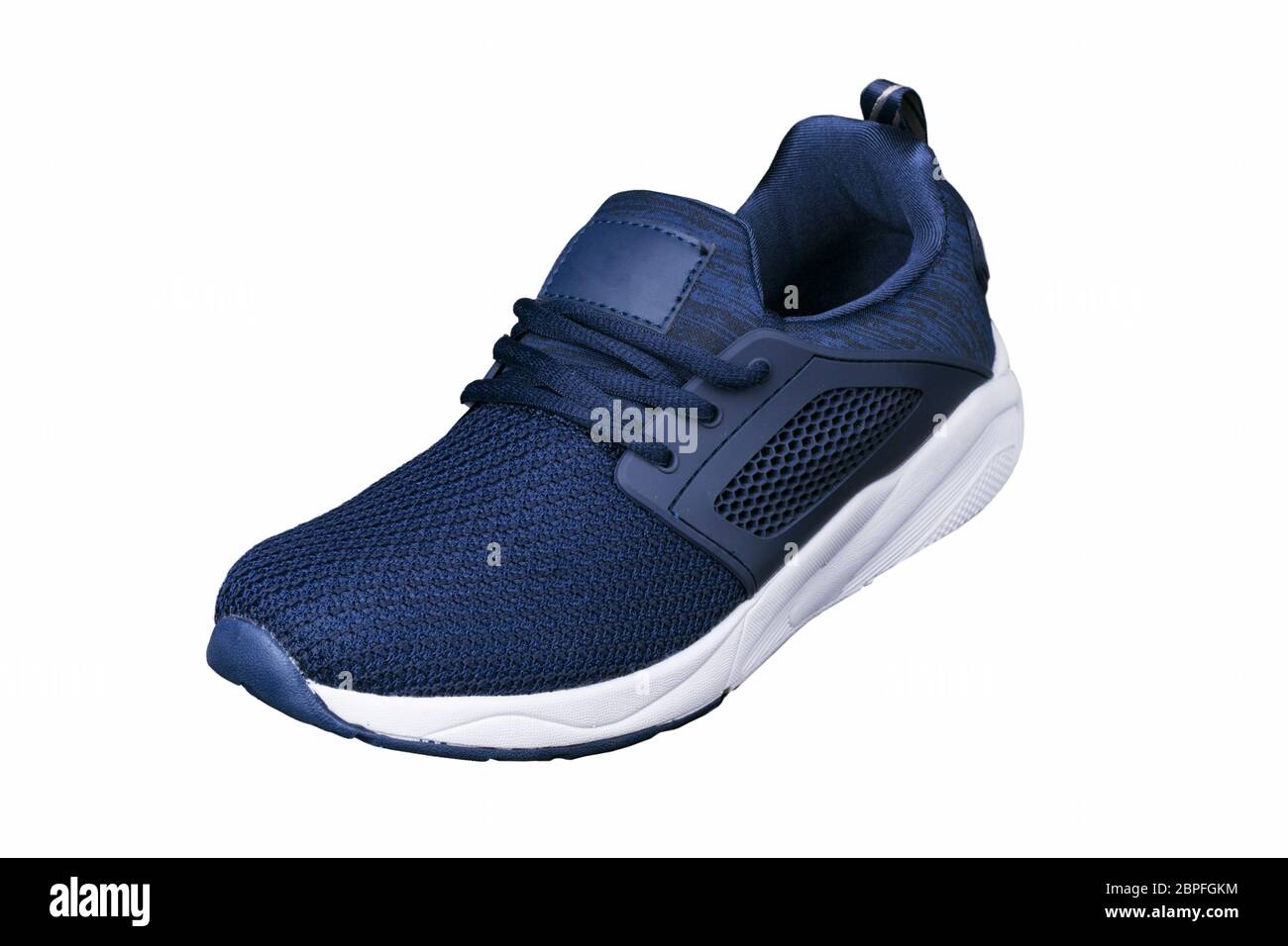 Sport shoes. Blue sneaker made of fabric with leather accents Stock ...
