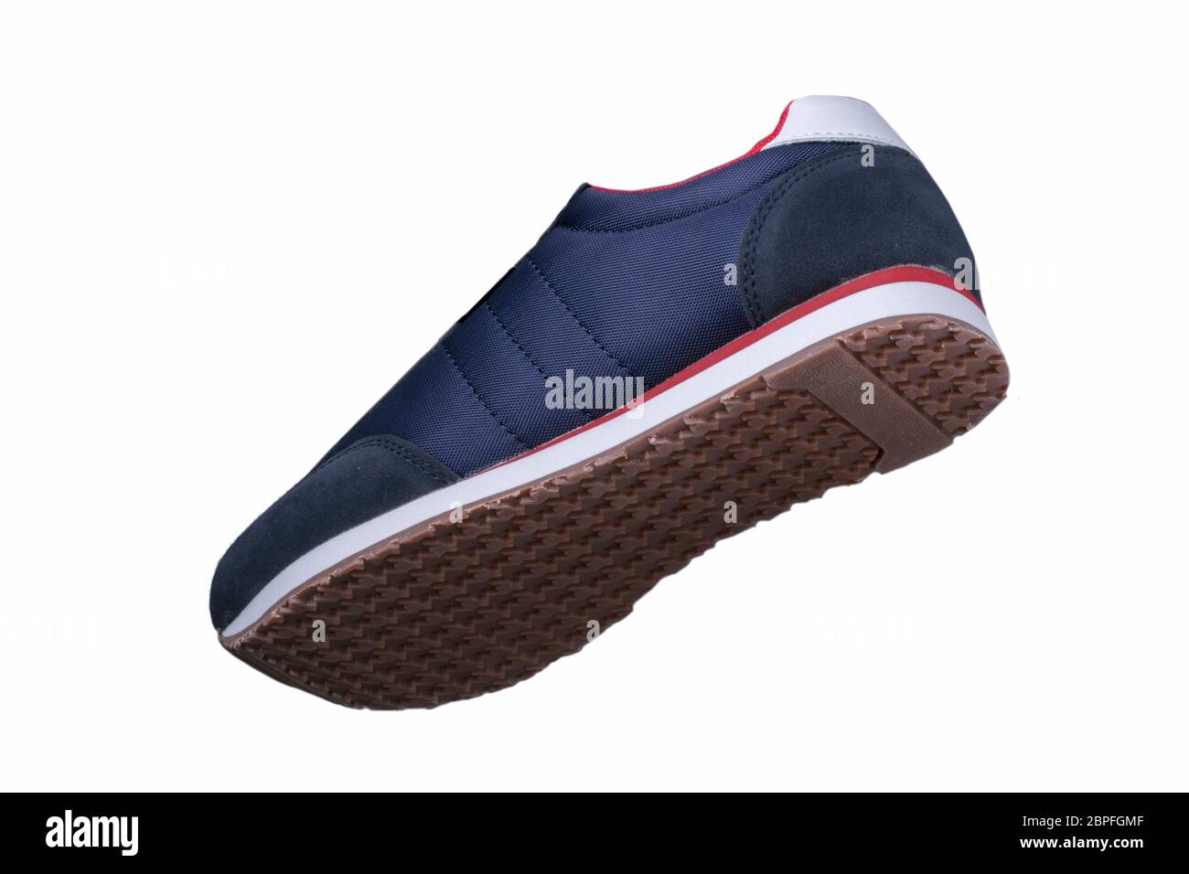 Sport shoes. Blue sneaker made of fabric with red accents Stock Photo ...