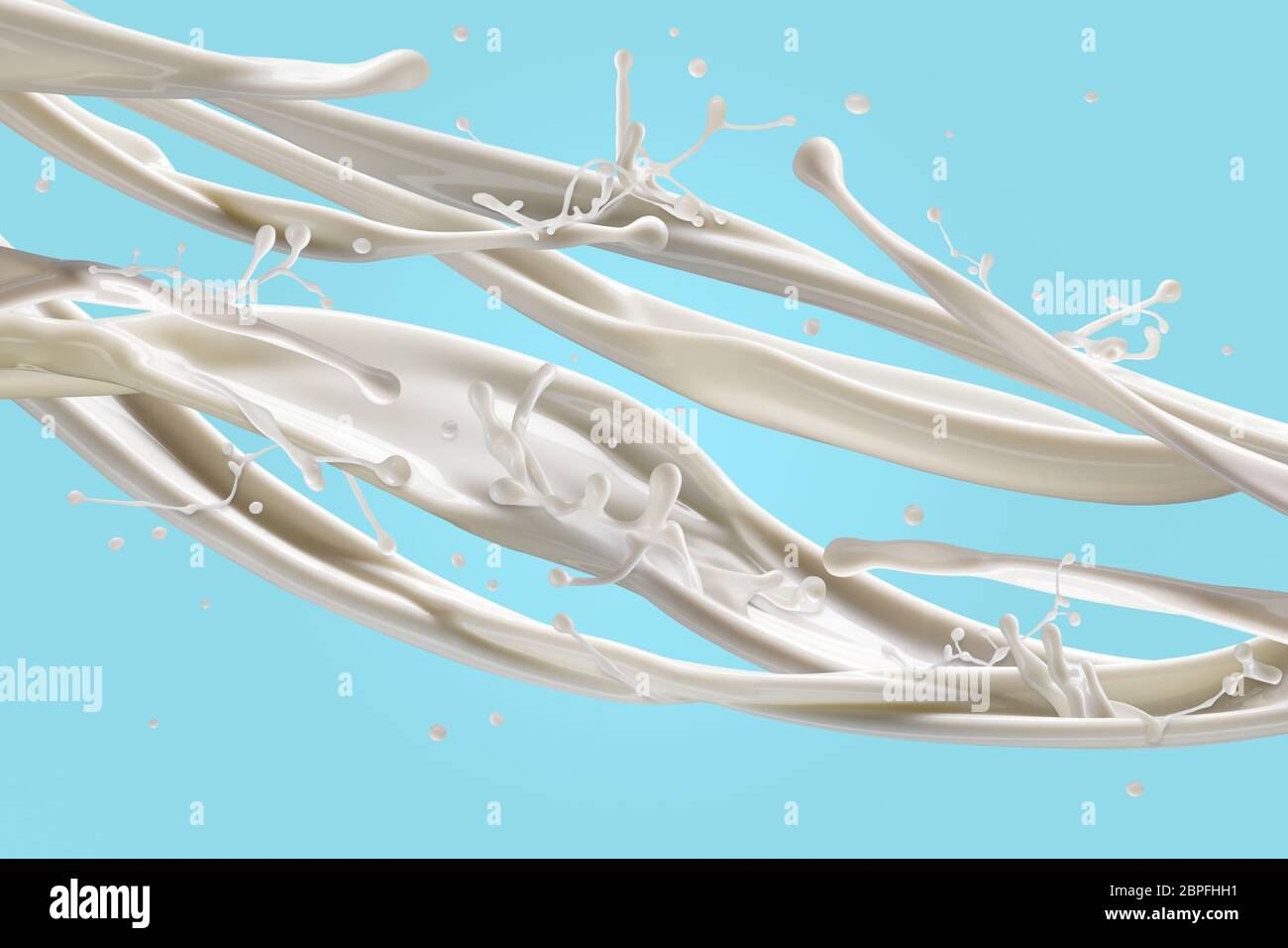 Waves of milk on light blue background Stock Photo - Alamy