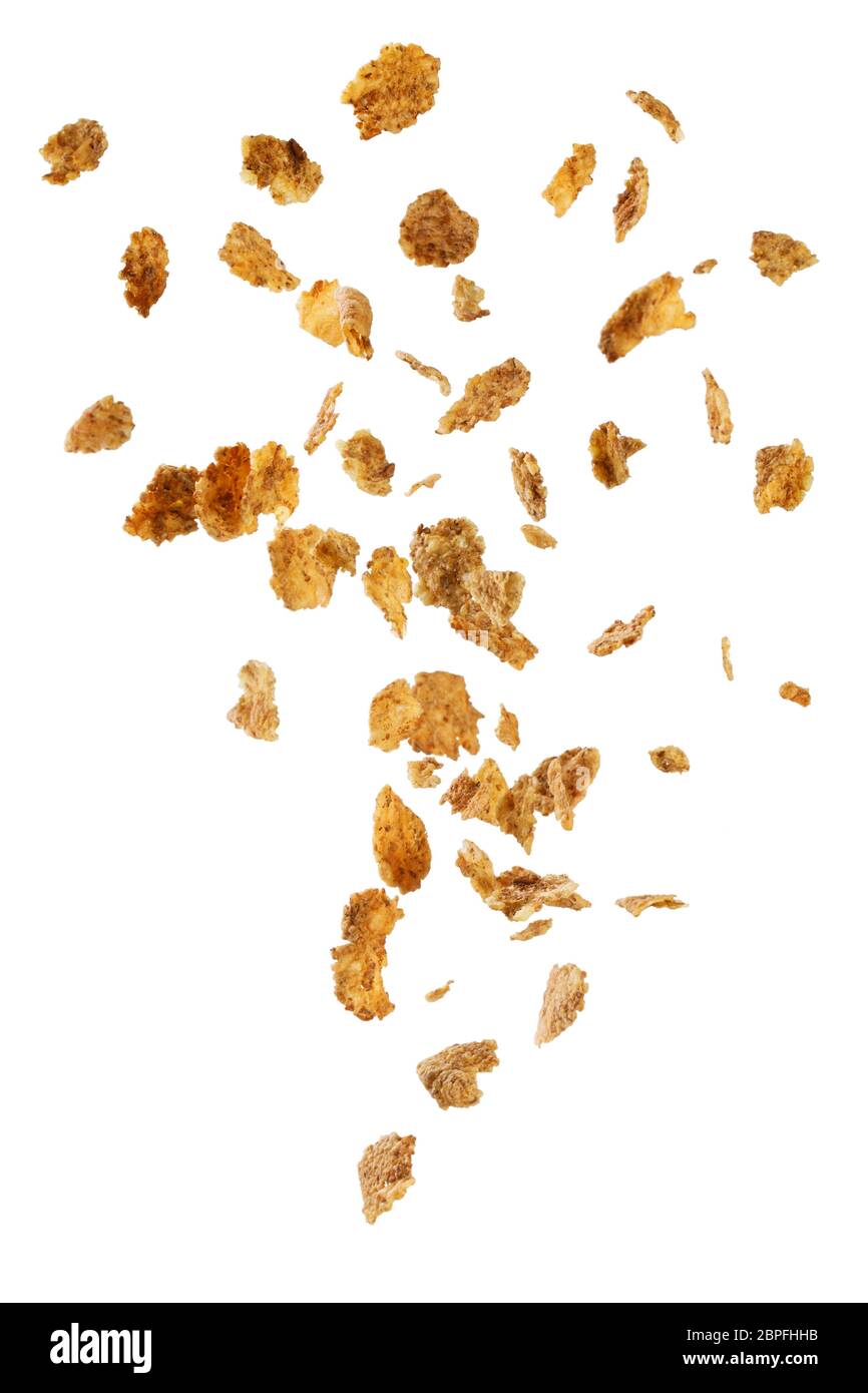 Falling corn flakes isolated on white background Stock Photo - Alamy