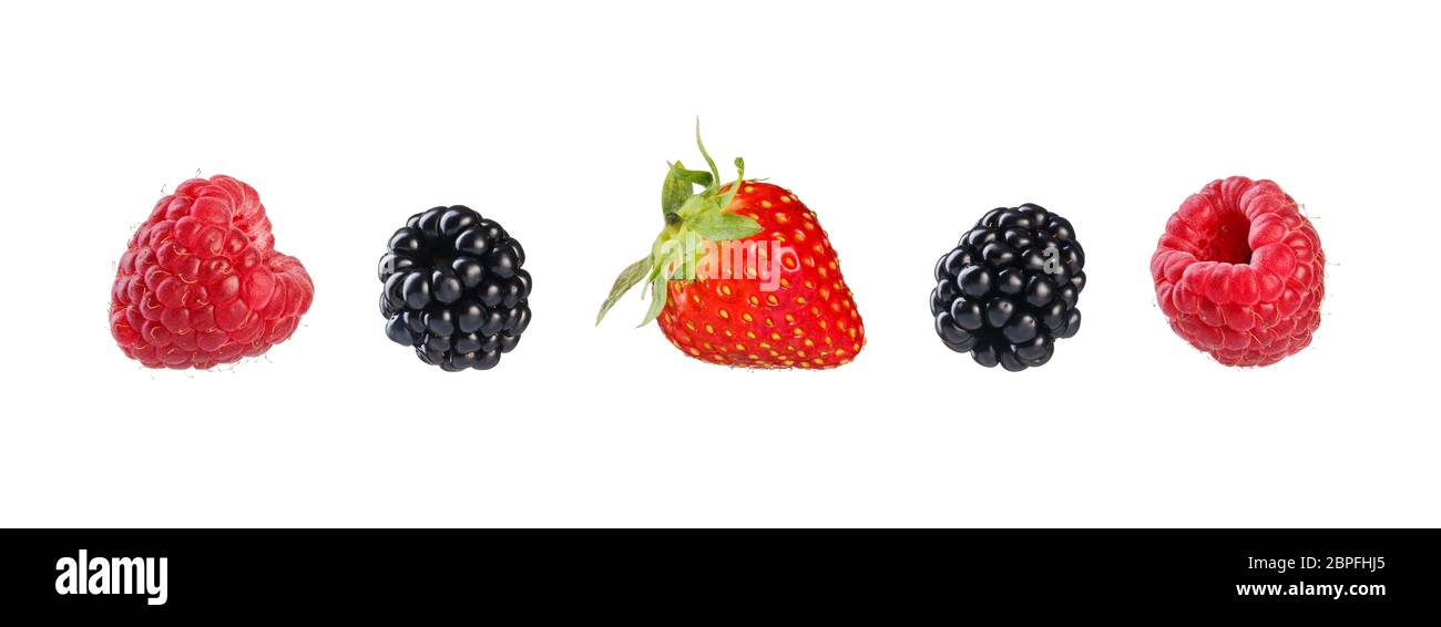 Collection of fresh mixed berries. Isolated on white background Stock ...