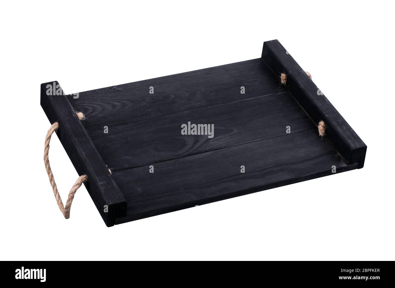 Wooden black tray on a white background Stock Photo - Alamy