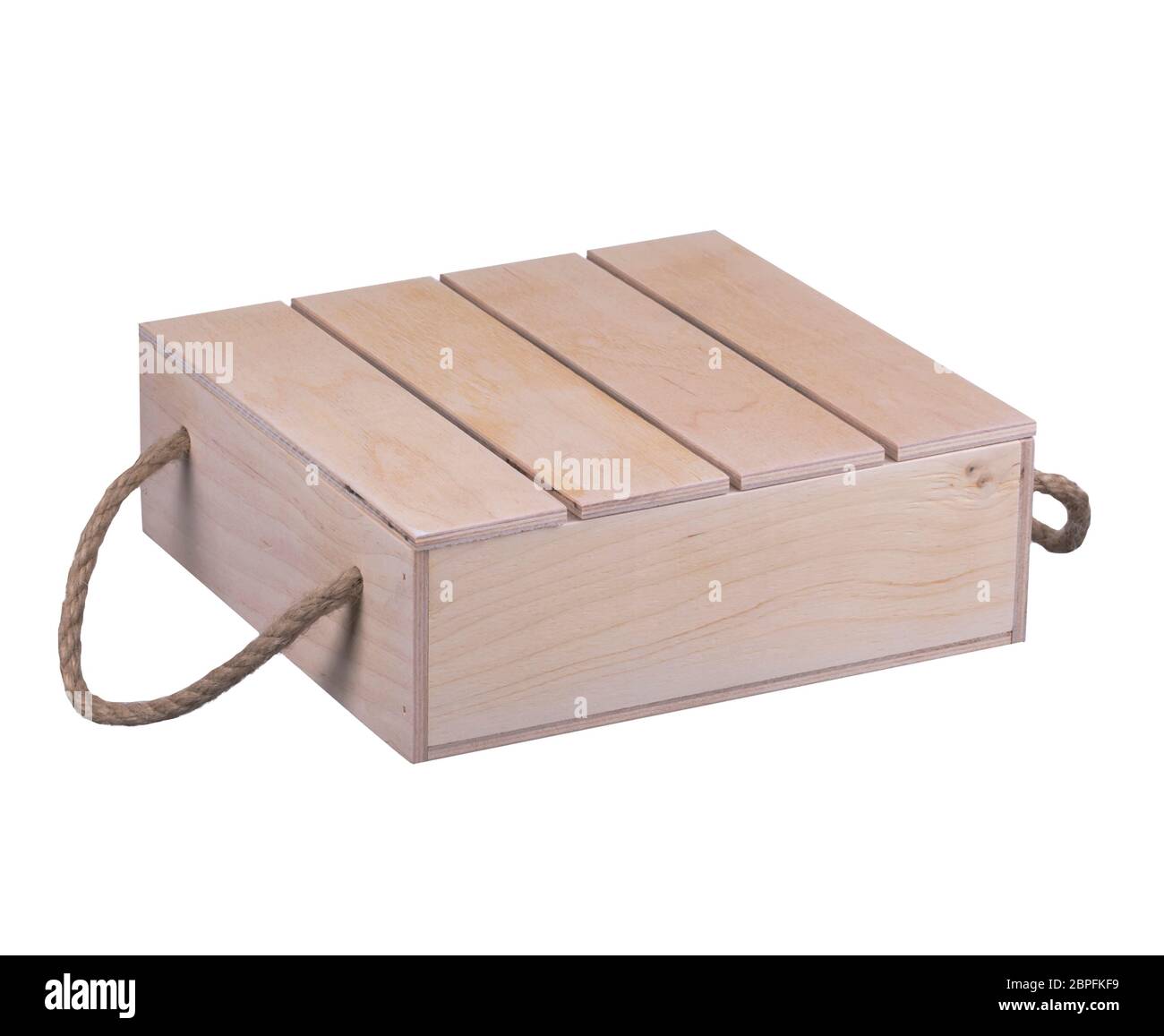 Wooden box with handles made of twine on a white background Stock Photo ...