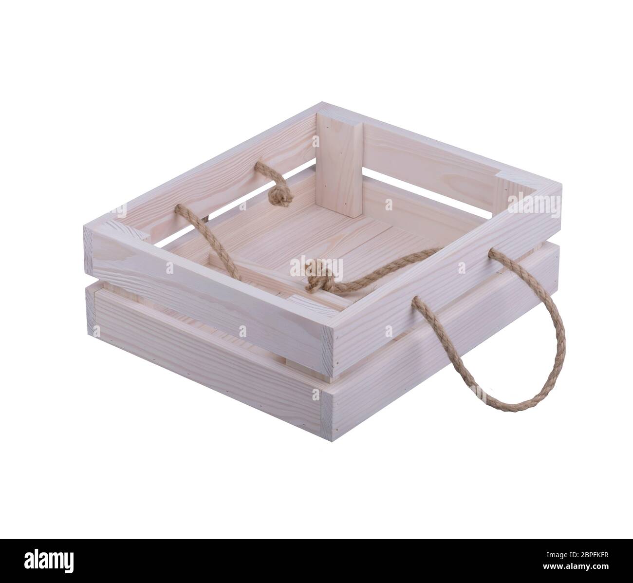Wooden white box with handles made of twine on a white background Stock ...