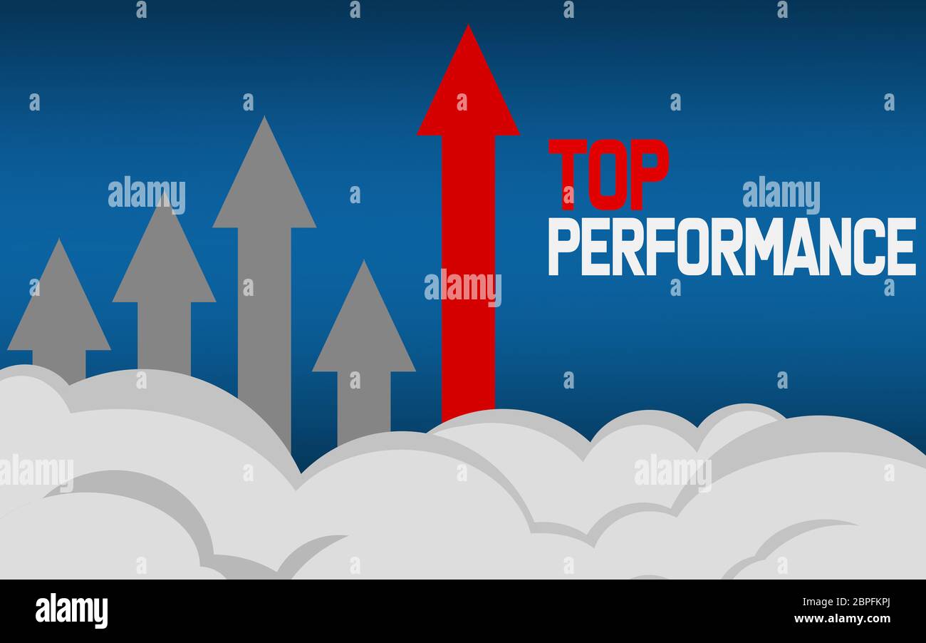 Top performance concept. Arrows moving up in the sky, 3D rendering ...