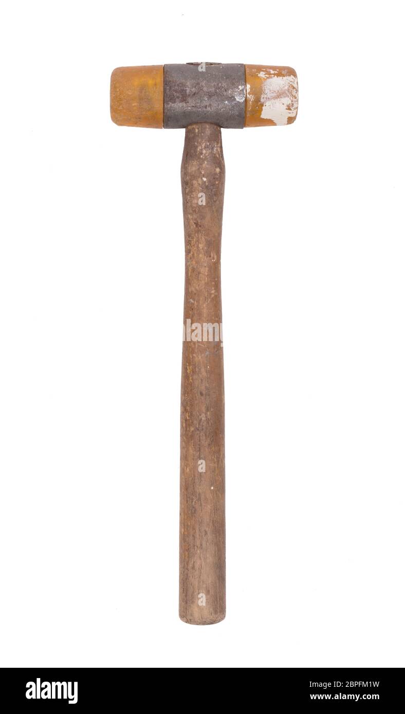 Old wooden hammer isolated on a white background Stock Photo - Alamy