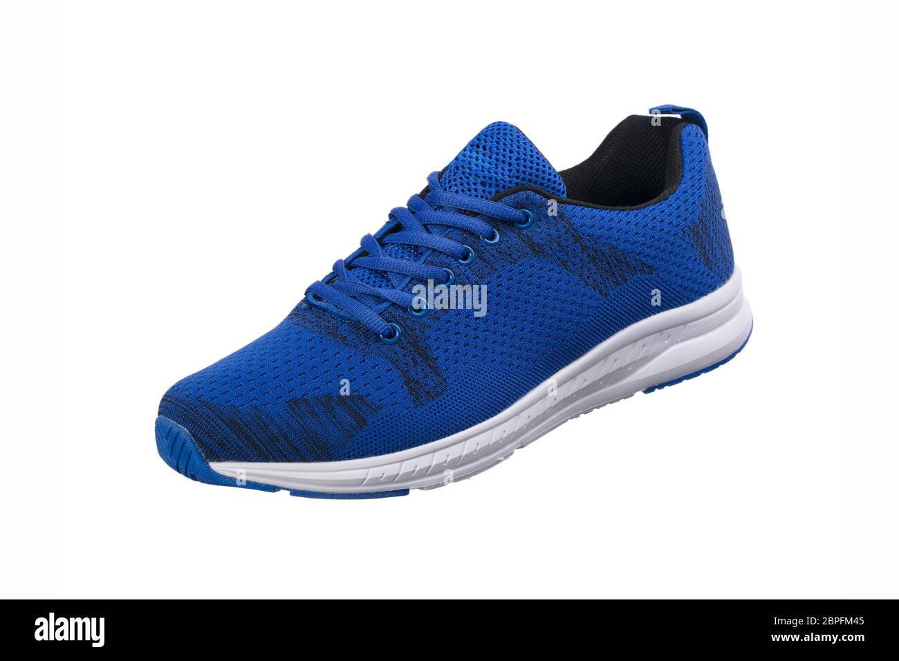 Sport shoes. Blue sneaker made of fabric with a white sole Stock Photo ...
