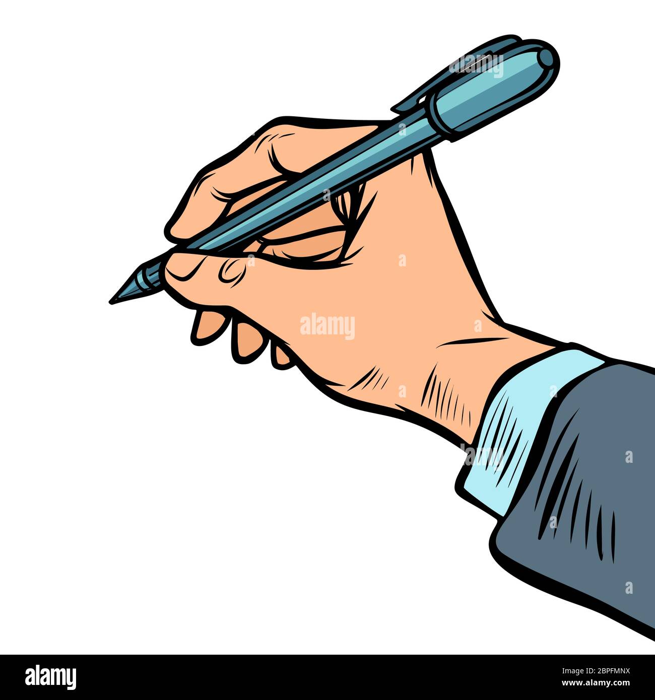man hand with a pen. Comic cartoon pop art retro vector illustration ...