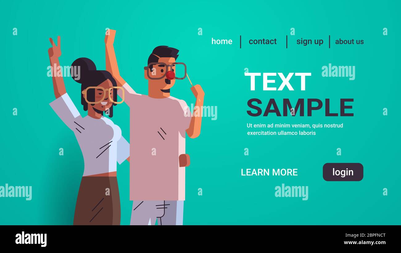 first april fool day man woman couple wearing funny mask glasses ...