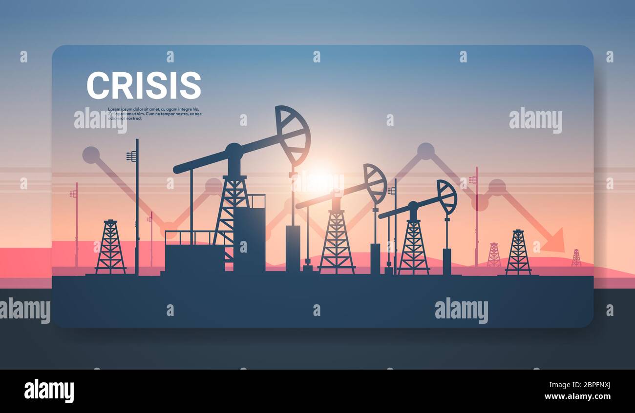 pumpjack silhouette petroleum production and trade oil industry downward chart arrow falling ...