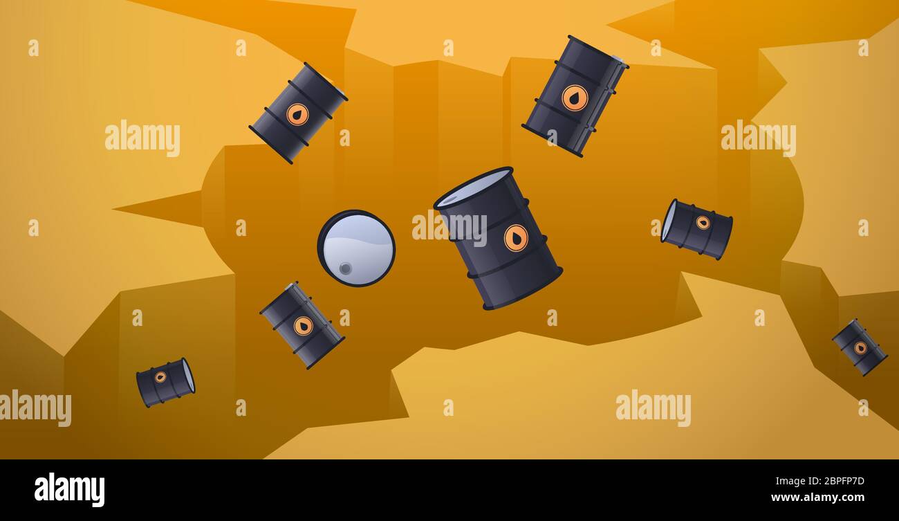 oil barrels falling down in hole abyss decrease of petroleum costs crisis concept horizontal ...