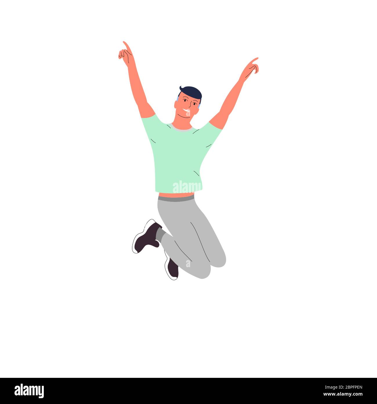 Cheerful man jumping in joy. Isolated on white background. Flat style ...