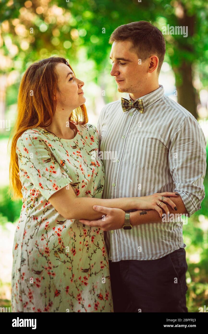 Beautiful couple on a natural background Stock Photo - Alamy