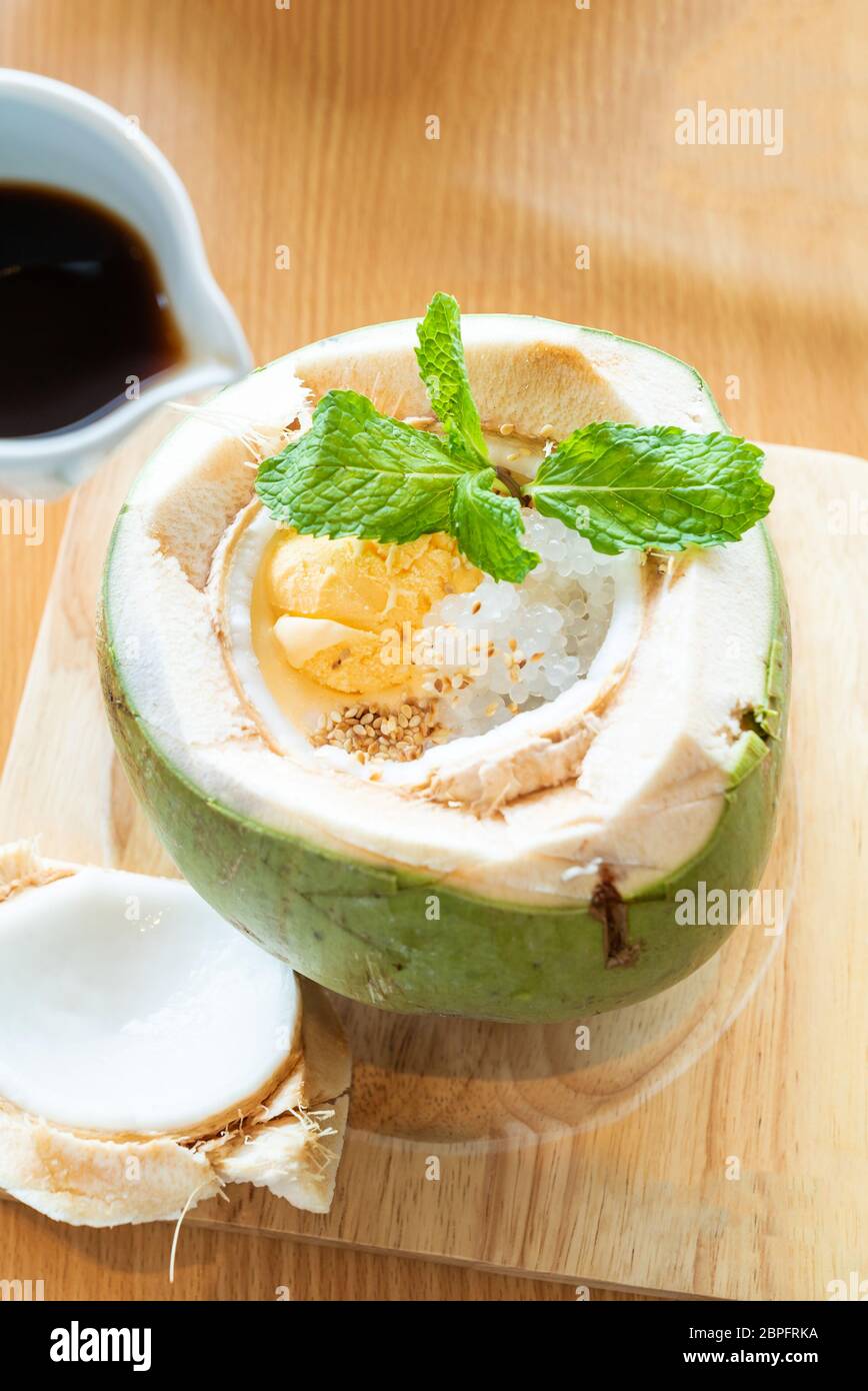 coconut affogato with espresso shot and ice cream italian dessert ...