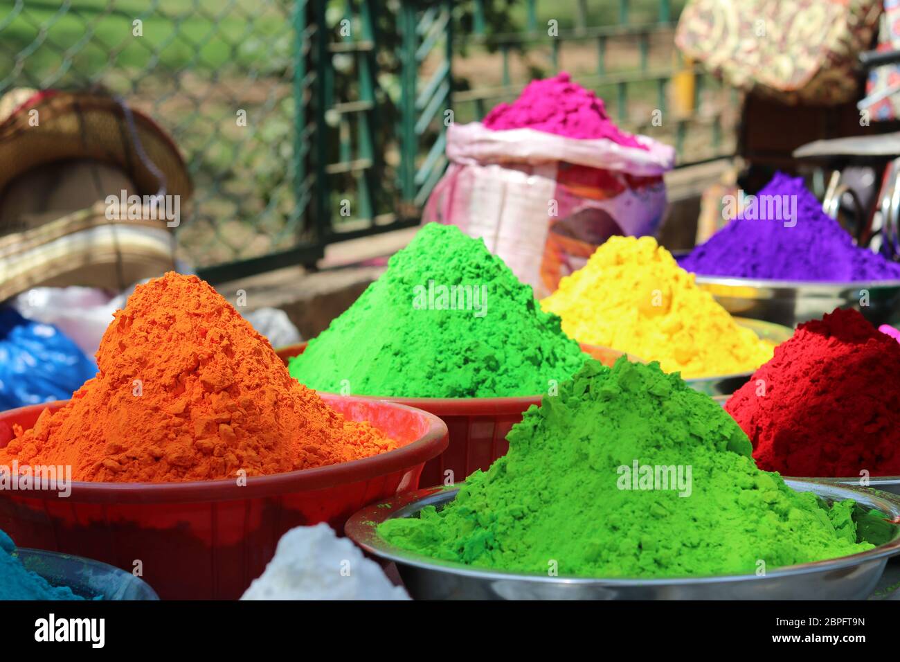 Holi powder on the streets in Santiniketan, Holi is known for the ...
