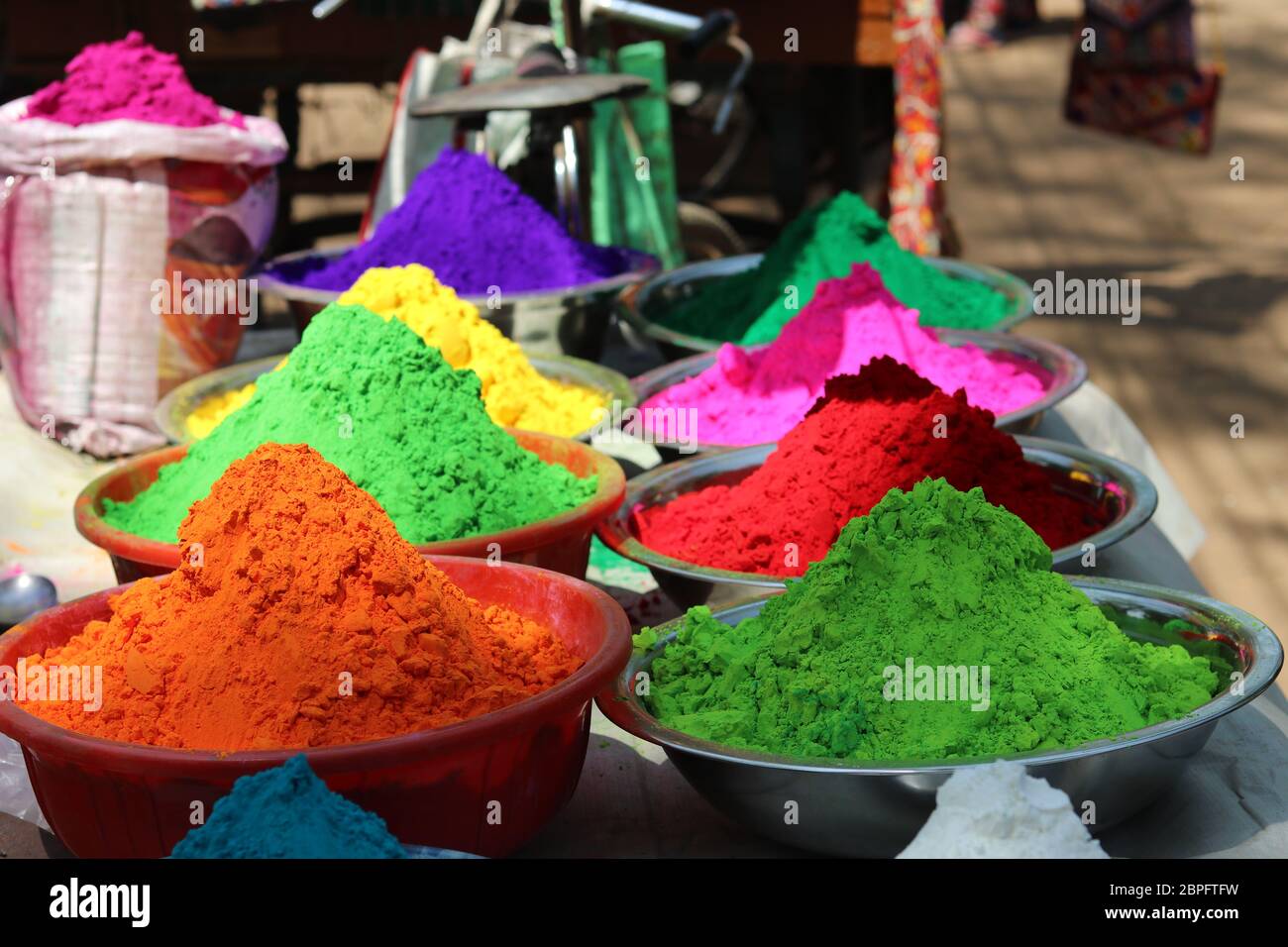 Holi powder on the streets in Santiniketan, Holi is known for the ...