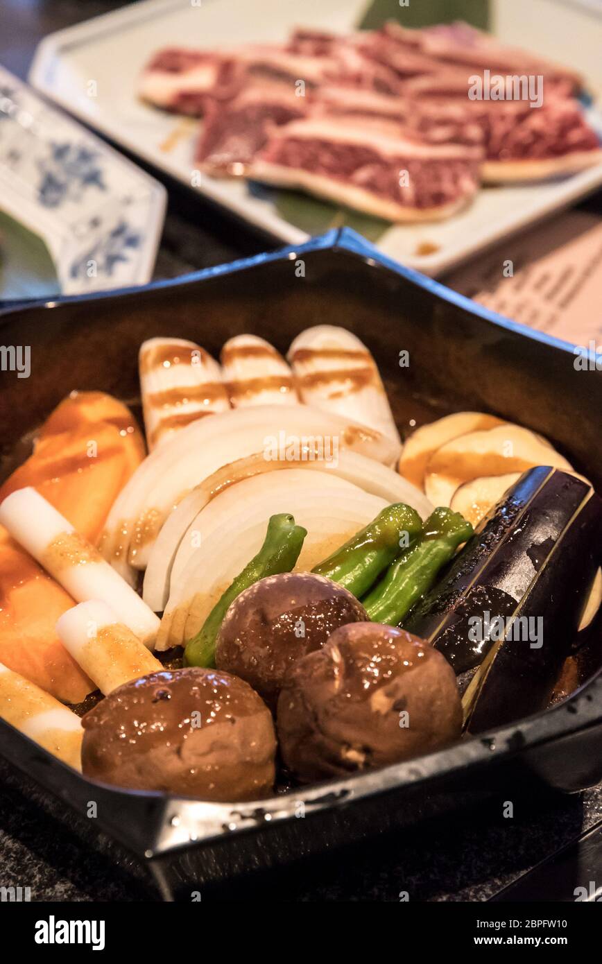 Variety of vegetables for grilled yakiniku Stock Photo - Alamy