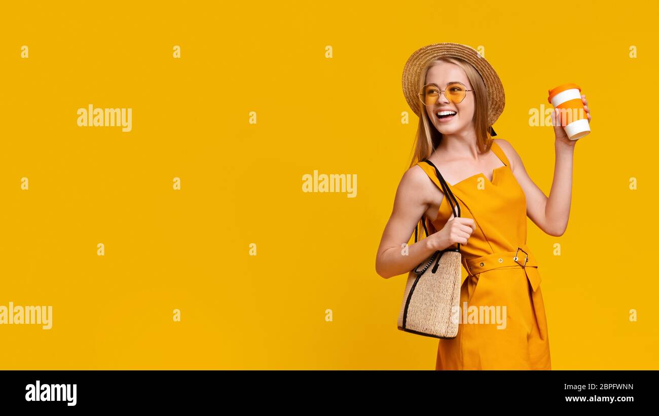 Summer Mood. Cheerful Teen Girl Looking Backwards At Copy Space Stock ...