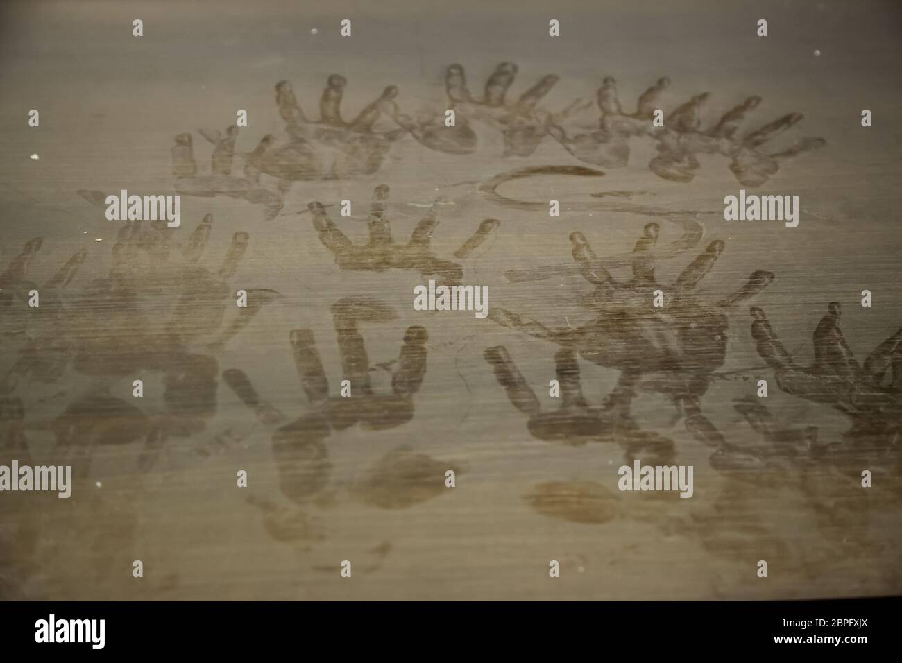 Footprint person hand on wall, symbol of peace and justice Stock Photo ...