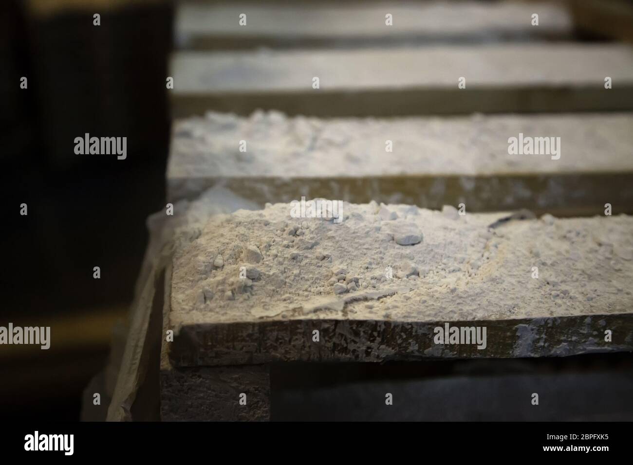 Gypsum powder in industrial factory, cement construction Stock Photo ...