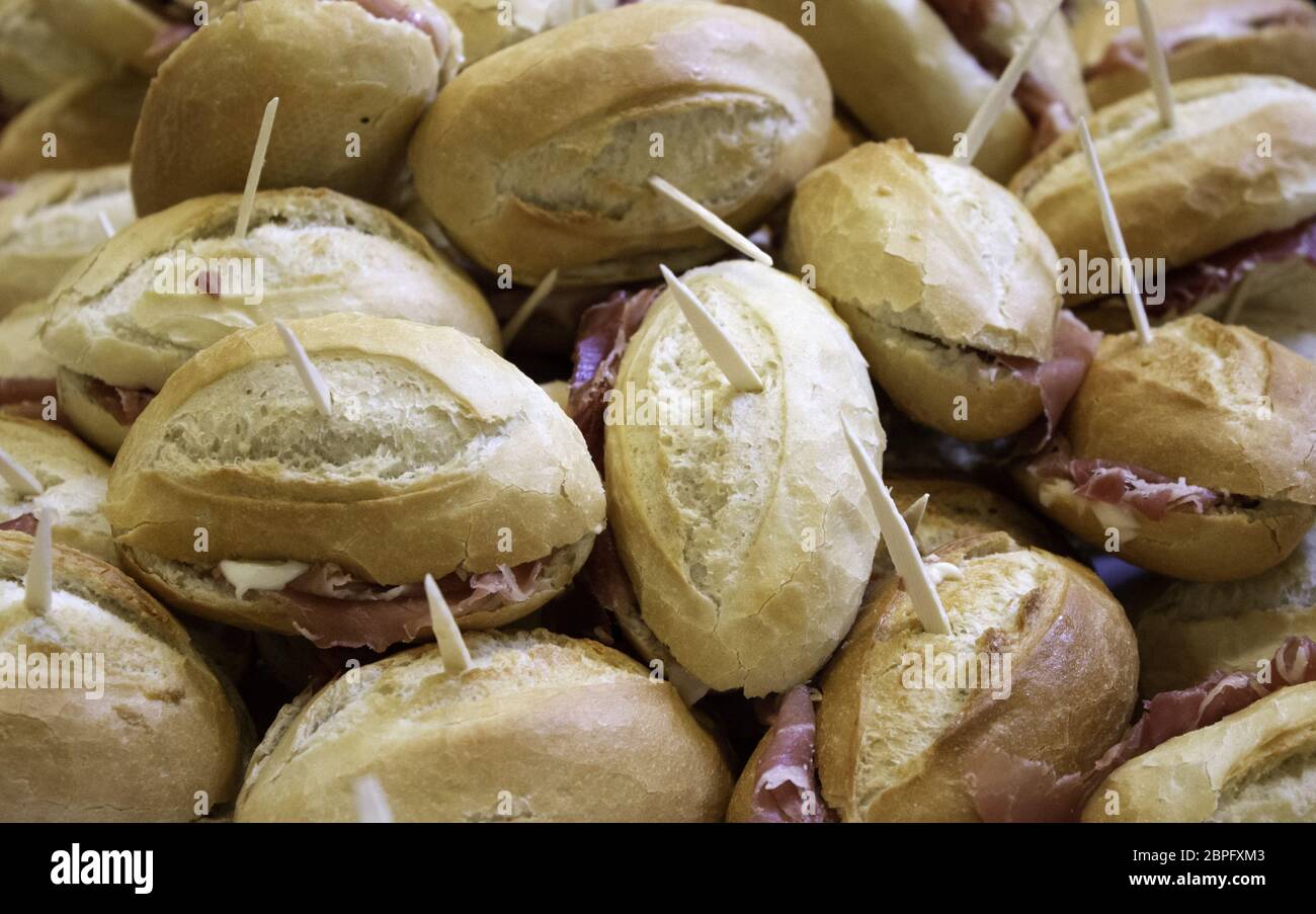 Ham cured sandwiches in restaurant, fast food insane Stock Photo - Alamy