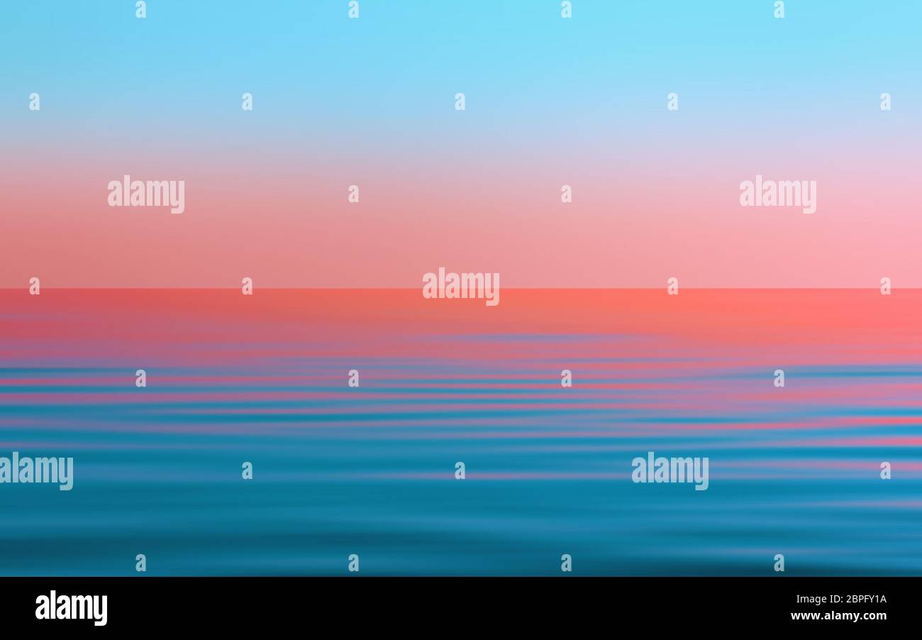 Reflection of the sunset in the flowing water. Abstract turquoise blue ...