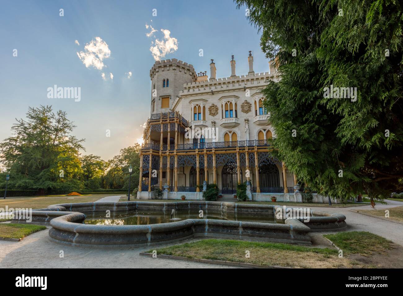 back view of beautiful white renaissance state castle castle Hluboka ...