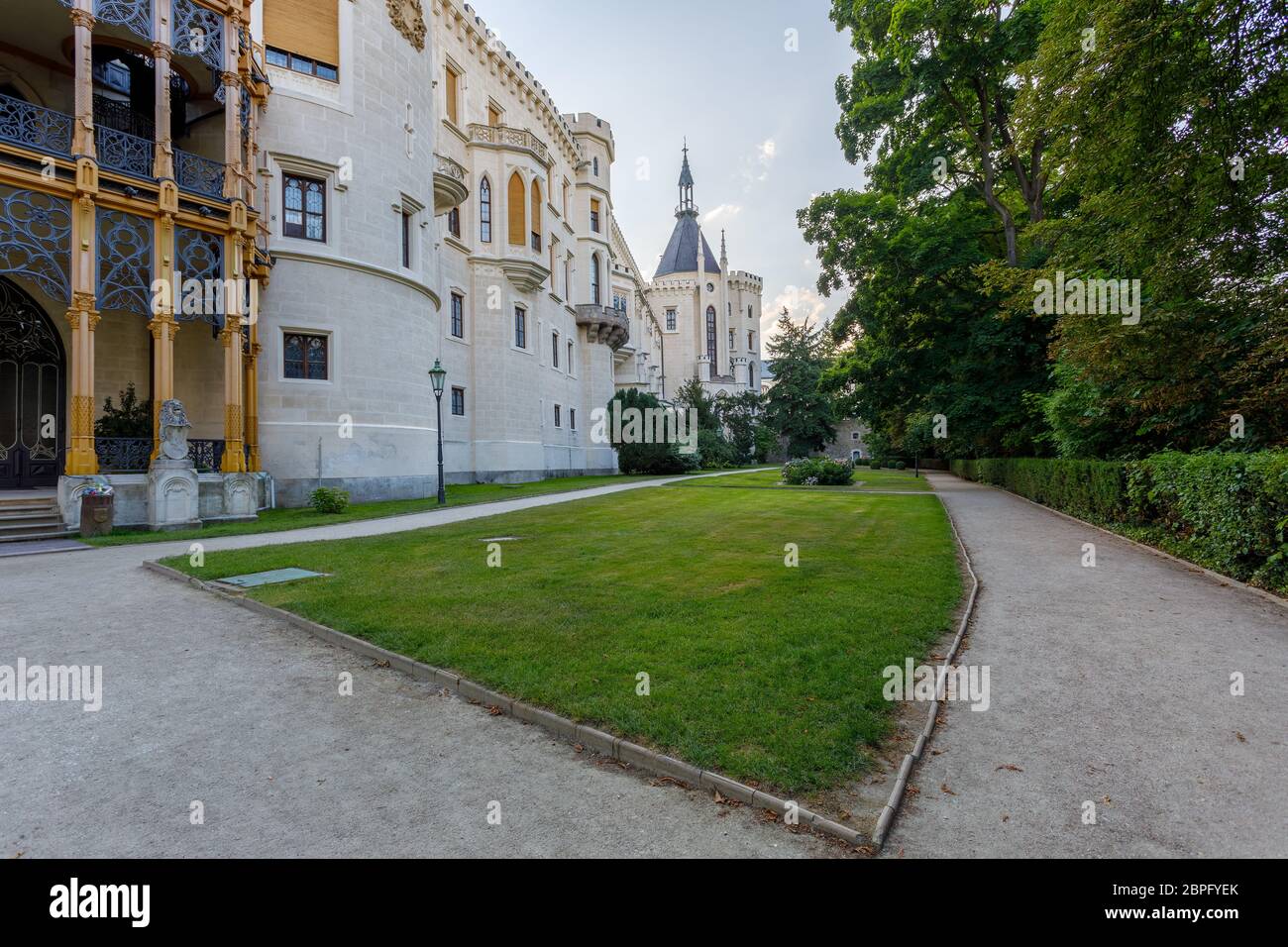 back view of beautiful white renaissance state castle castle Hluboka ...